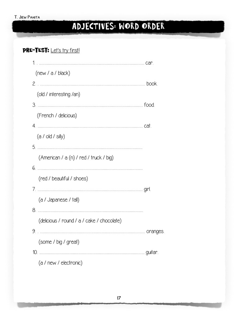 Adjective Order Exercises | PDF | Adjective | Adverb