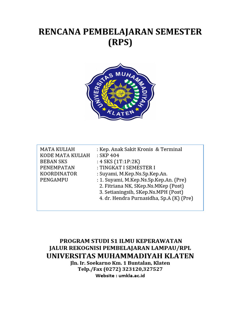 RPS Anak Sakit Kronis Dan Terminal Program RPL 2023 2024 | PDF