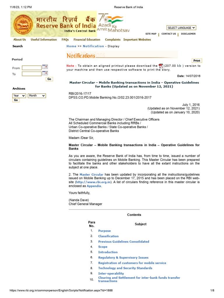 RBI Mobile Banking Guidelines Overview | PDF | Information Security ...