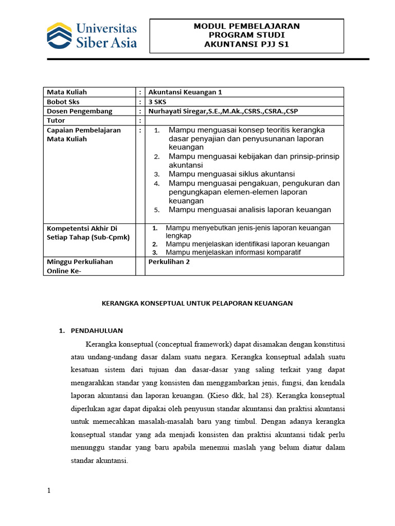 Modul 2 Akuntansi Keuangan 1 - Kerangka Konseptual | PDF