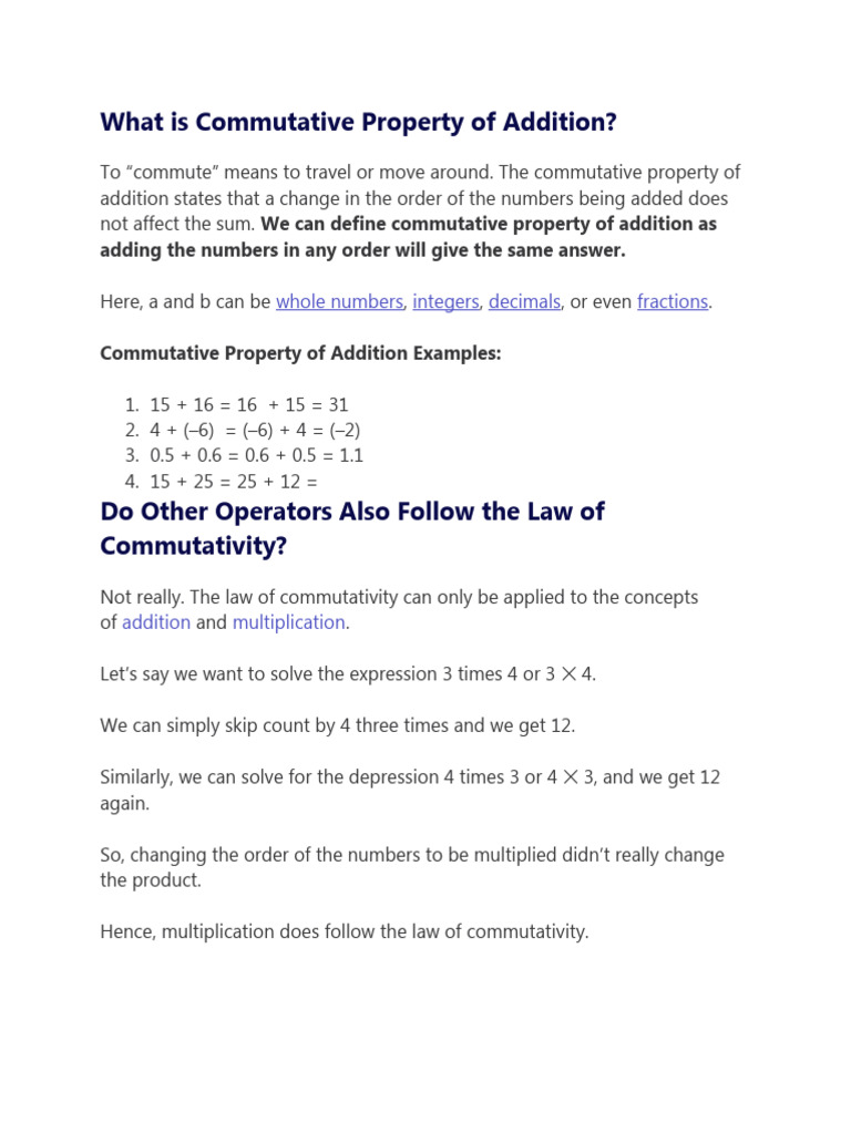MATH Commulative | PDF | Multiplication | Numbers