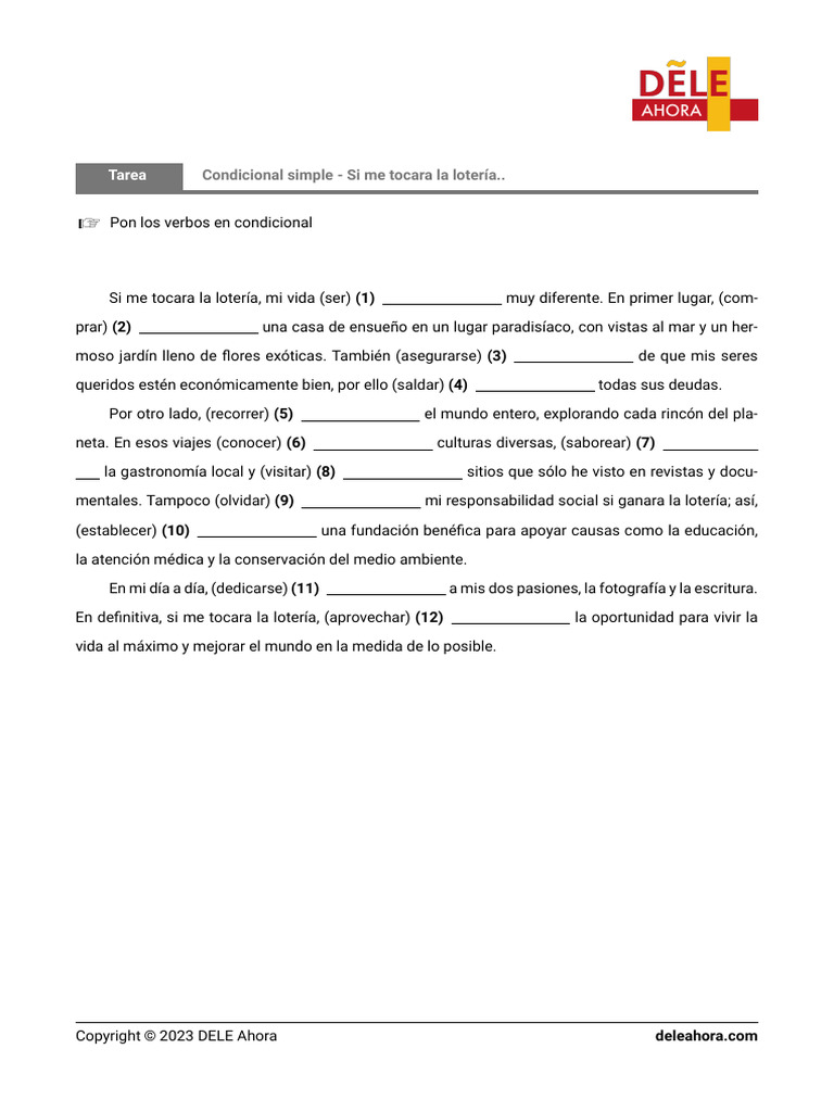 Condicional Simple Si Me Tocara La Loteria | PDF | Ciencia y matemáticas