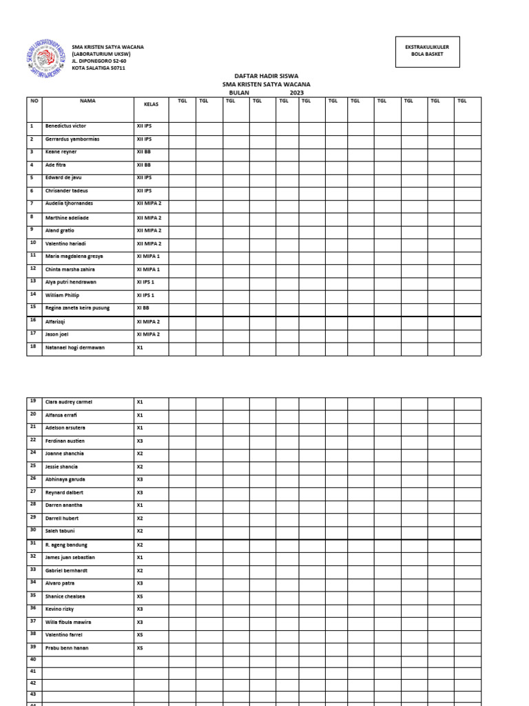 Daftar Hadir Ekstrakulikuler Sma Lab-1 | PDF Daftar Hadir Ekstrakulikuler Sma Lab-1 | PDF
