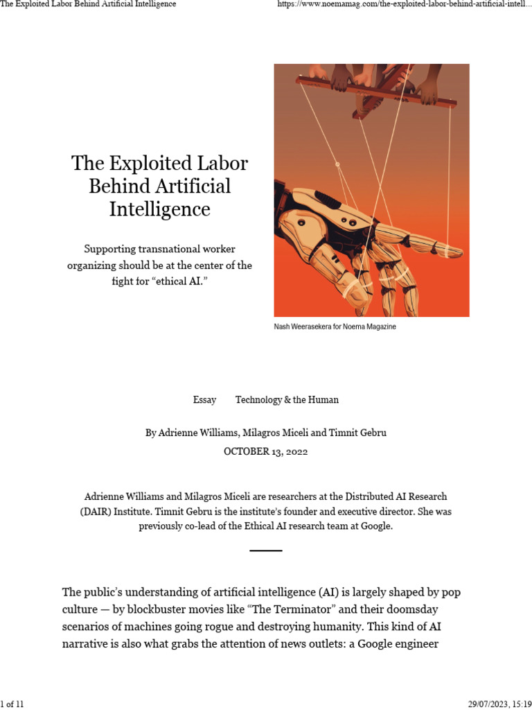 The Exploited Labor Behind Artificial Intelligence | PDF | Artificial ...