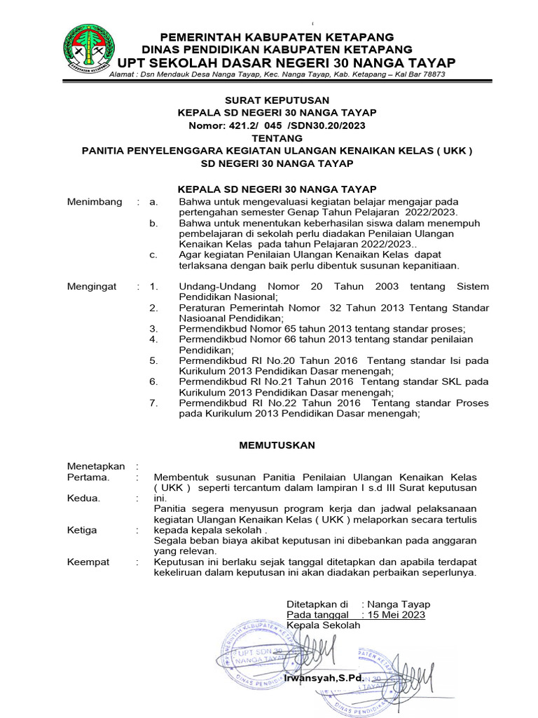 SK Panitia UKK Semester 2 2022 2023 | PDF