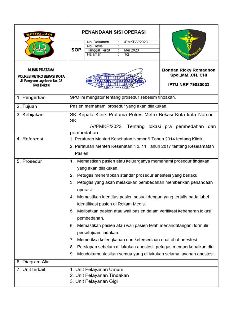 Sop Penandaan Sisi Operasi | PDF