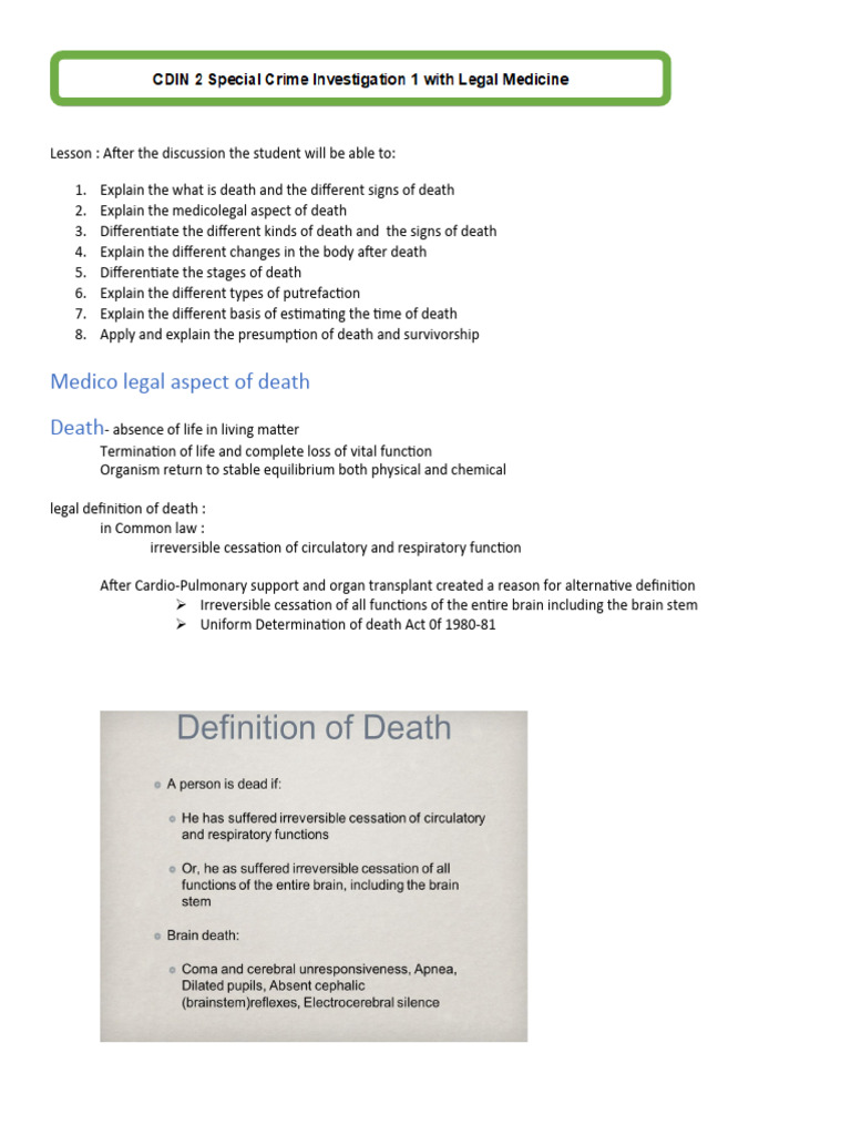Module Medico Legal Aspect of Death | PDF | Death | Decomposition