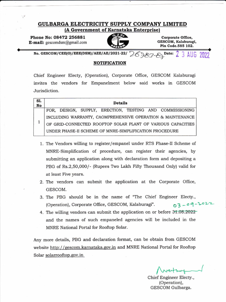 GESCOM Notification Eng | PDF | Renewable Electricity | Electric Power