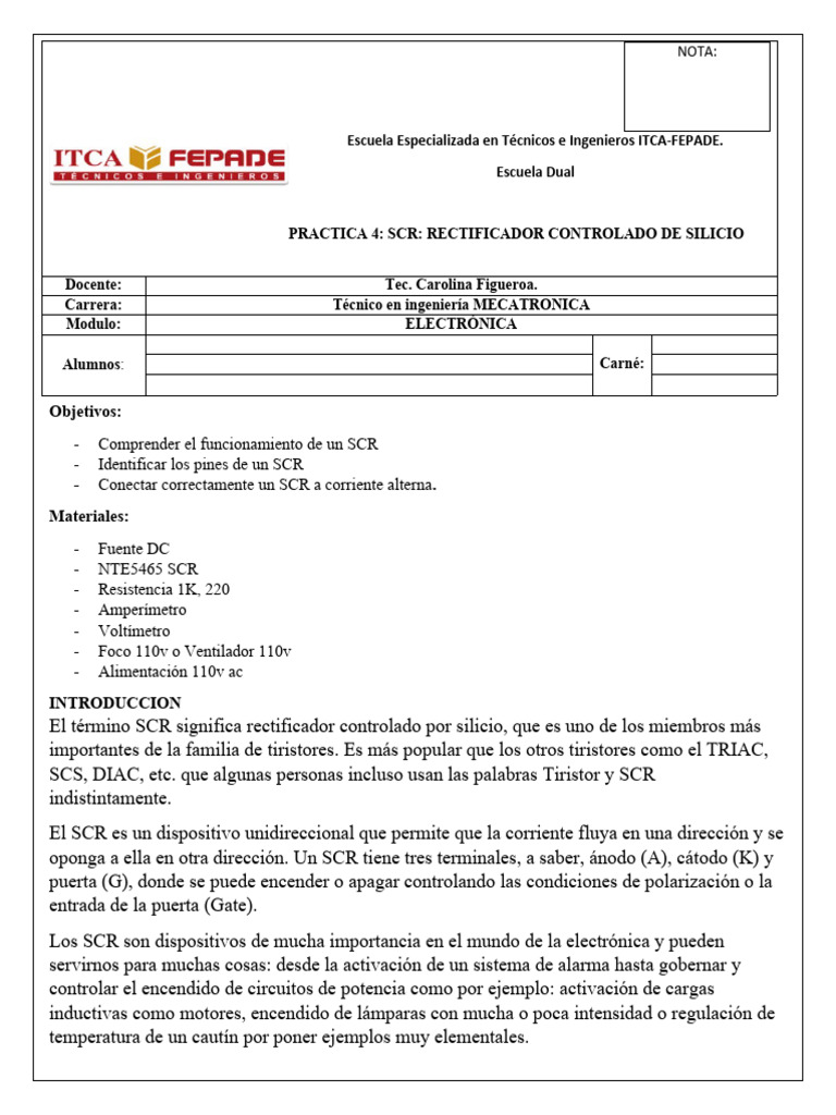 Guía Práctica: Uso de SCR en Circuitos | PDF | Bienes manufacturados ...