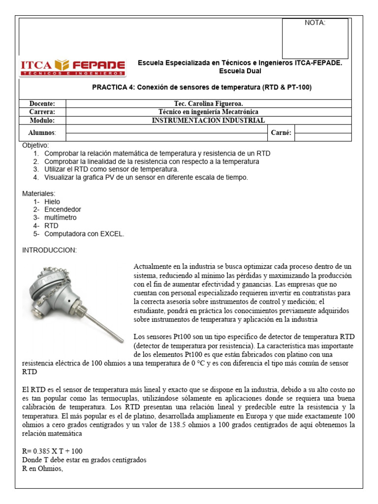 Guia 4 - Conexion de Sensores de Temperatura RTD | PDF | Sensor | Temperatura