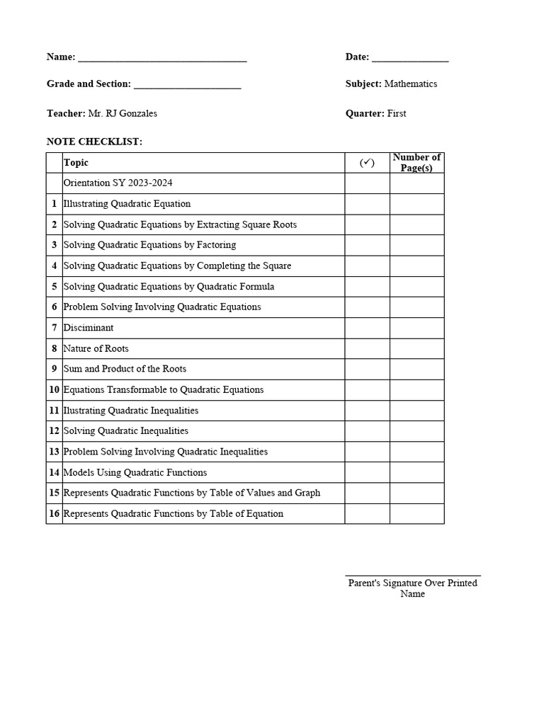 Note Checklist | PDF