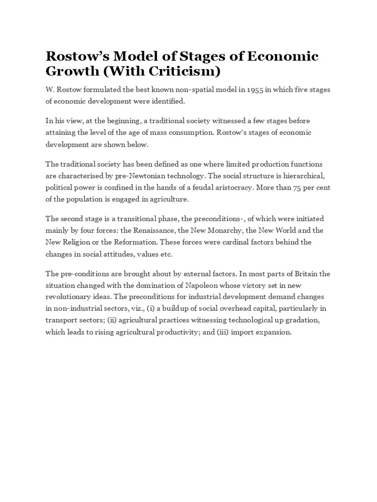 Rostow Models | PDF | Economic Growth | Economics
