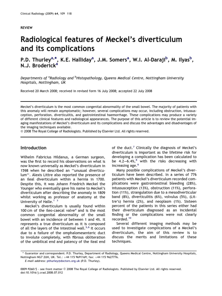 Radiological Features of Meckel's Diverticulum and Its Complications | PDF