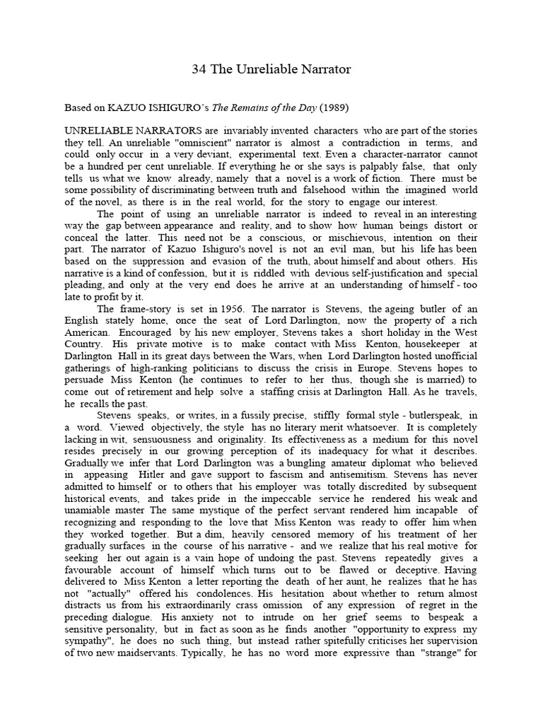 34 The Unreliable Narrator David Lodge | PDF | General Fiction