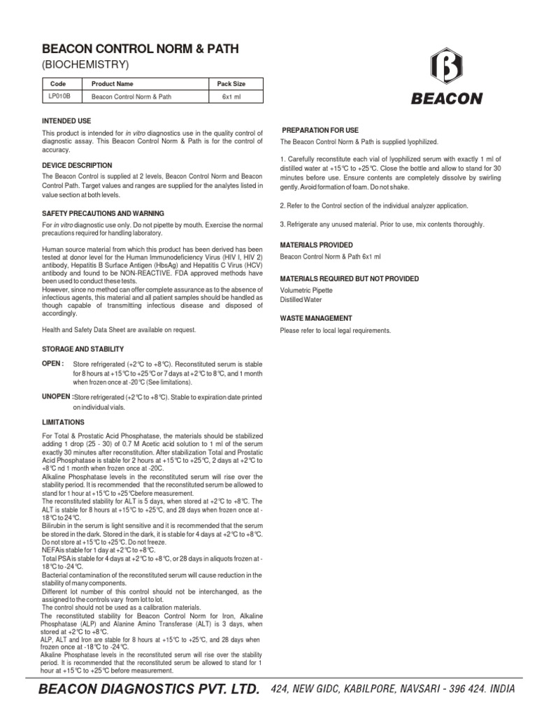 Beacon Control Norm & Path (LP10-014) | PDF | Alanine Transaminase ...