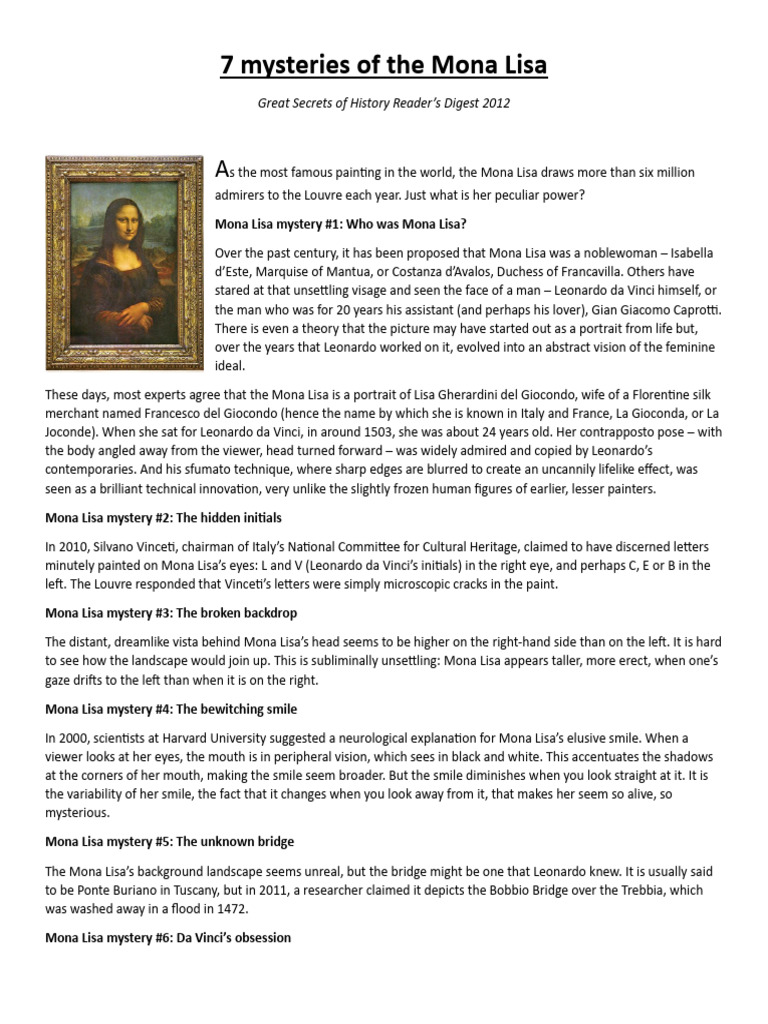 7 Mysteries of The Mona Lisa | PDF | Leonardo Da Vinci