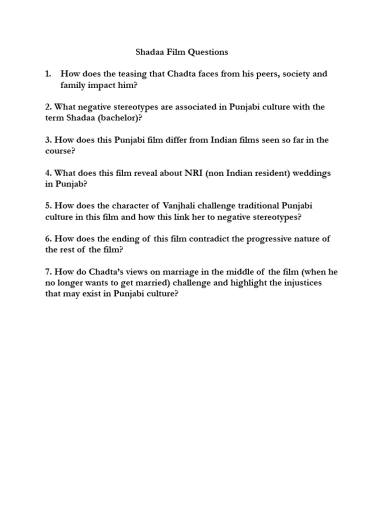 Shaddaa Film Questions | PDF