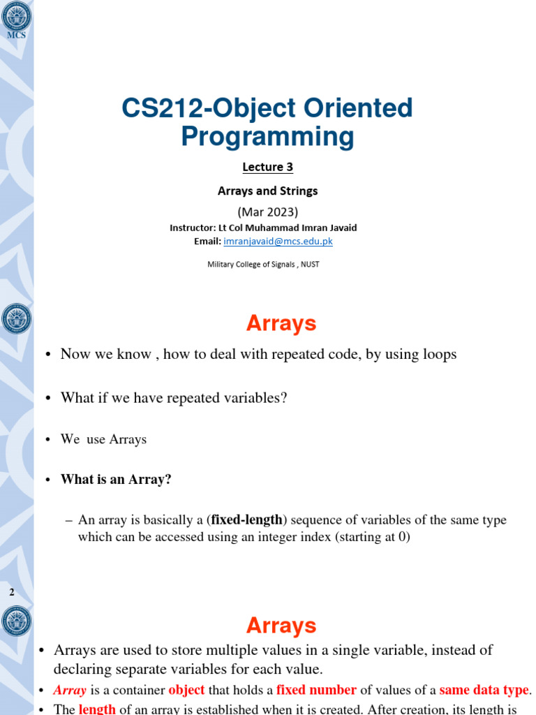 Lec 3 Arrays and Strings Mar 23 | PDF | Variable (Computer Science ...