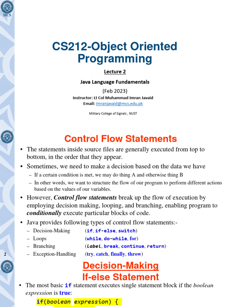 Lec 2 Fundamentals Feb 23 | PDF | Control Flow | Boolean Data Type