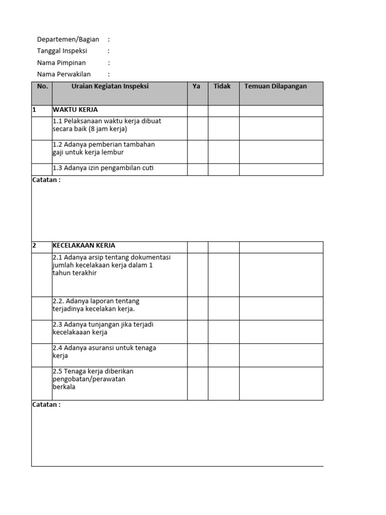 Form Checklist Inspeksi K3 Lengkap | PDF