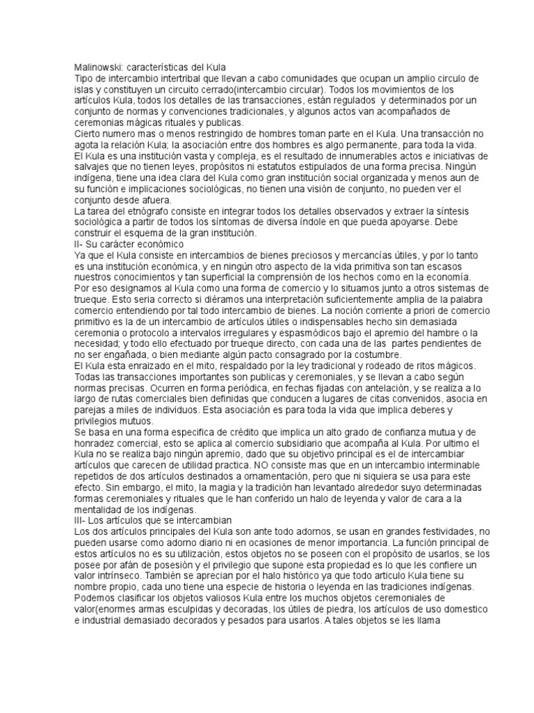 Malinowski-Principales Caracteristicas Del Kula-Sistematica 2 | PDF | Institución | Permuta