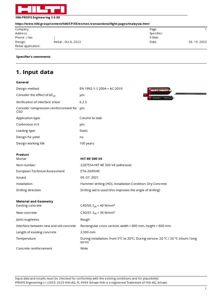 Hilti Calc For RC Stump | PDF | Strength Of Materials | Applied And ...
