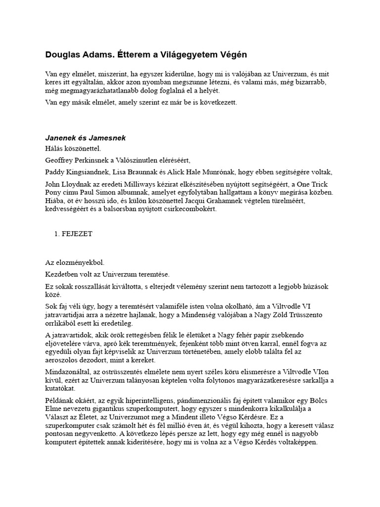 Douglas Adams - 02.vendéglő A Világ Végén | PDF