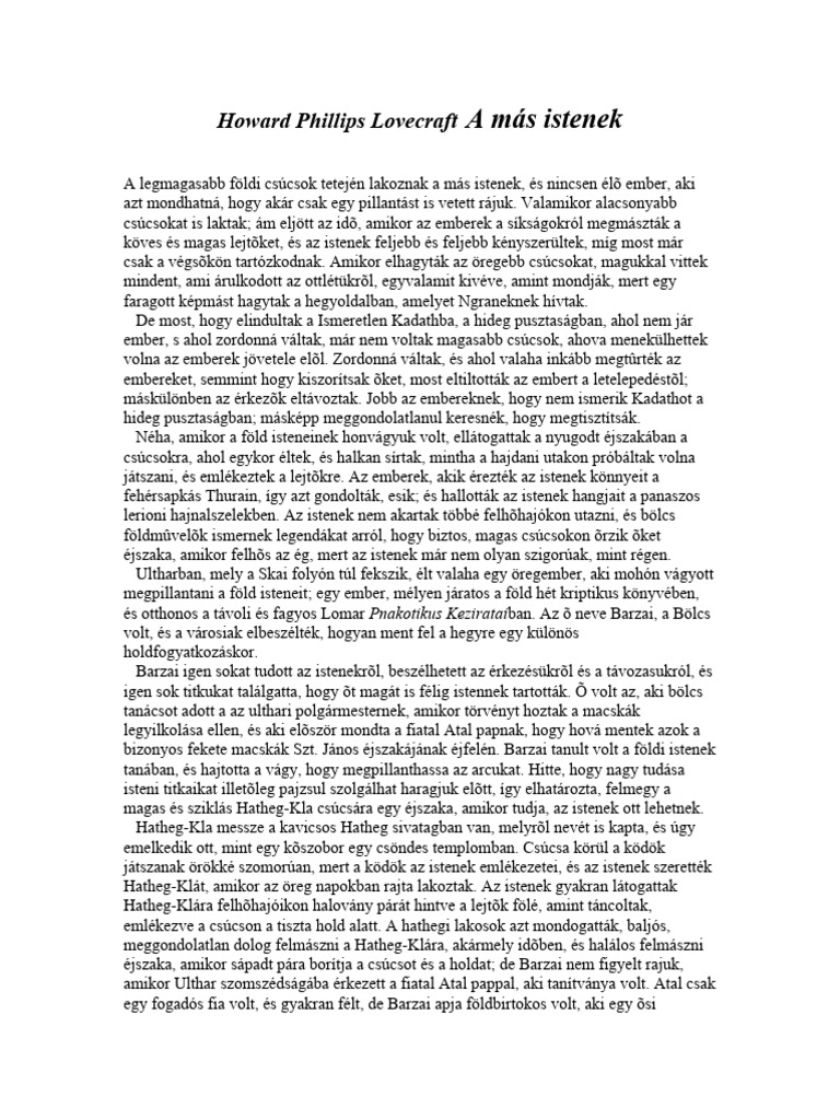 Howard Phillips Lovecraft A Más Istenek | PDF