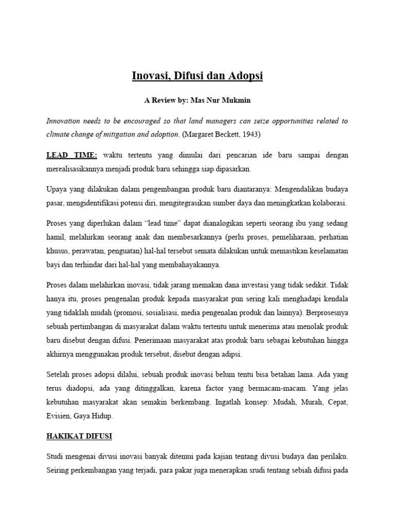Inovasi, Difusi Dan Adopsi | PDF