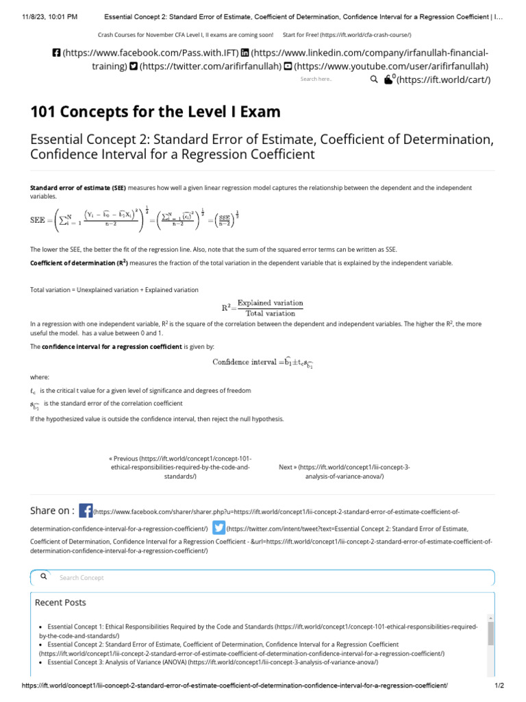 Essential Concept 2 - Standard Error of Estimate, Coefficient of Determination, Confidence ...