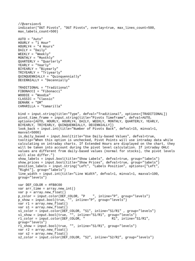 Ogt Pivot Points Indicator Tradingview Pdf Computer Programming