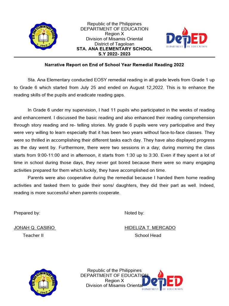 Bem Remedial Reading Narrative | PDF | Cognitive Science | Learning Methods