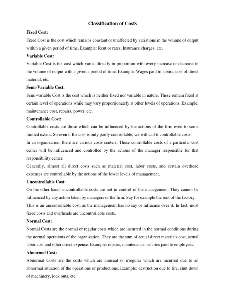 Classification of Costs | PDF | Cost | Economies