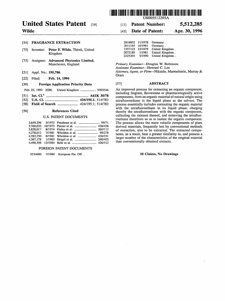 Fragrance Extraction - Wilde Patent Free | PDF