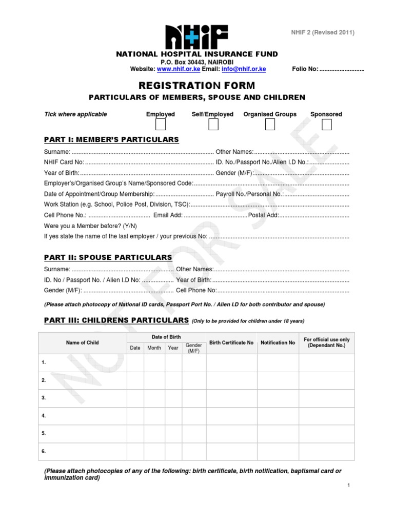 NHIF Member Registration Form | PDF