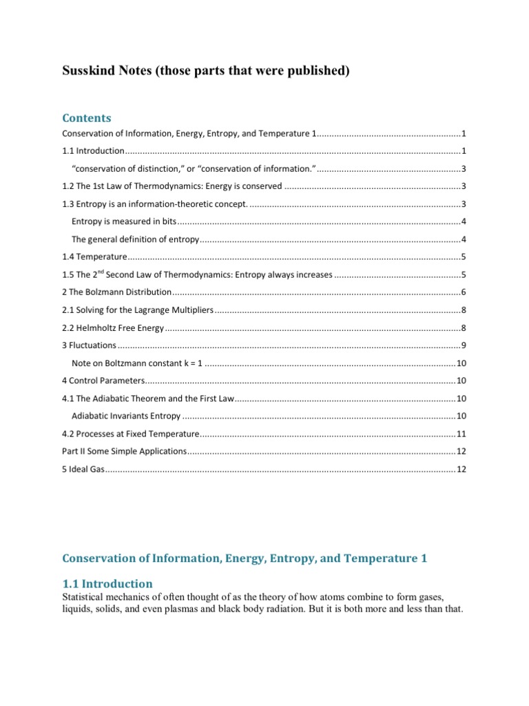 Statistical Mechanics Notes 1 | PDF | Temperature | Heat