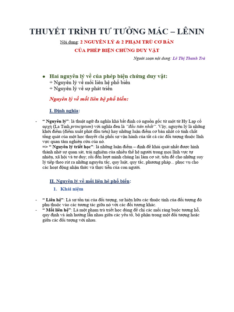 NGUYÊN LÝ VỀ MỐI LIÊN HỆ PHỔ BIẾN - LTTT | PDF