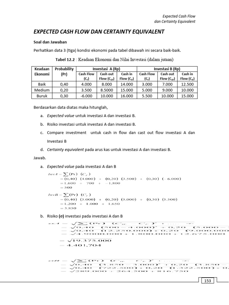 Soal Jawaban Expected Cash Flow Dan Certainty Equivalent. | PDF