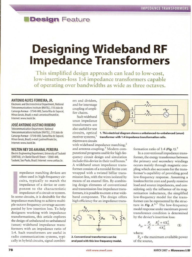 Designing Wideband RF Impedance Transformers | PDF