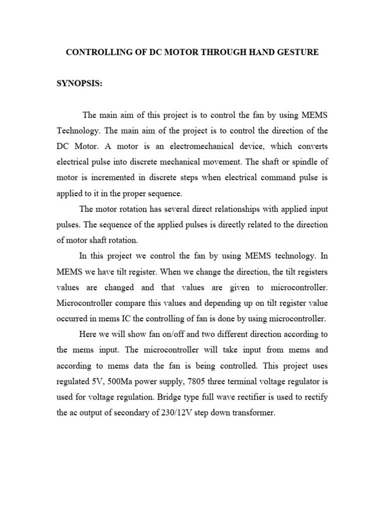 DC Motor Control via Hand Gestures | PDF