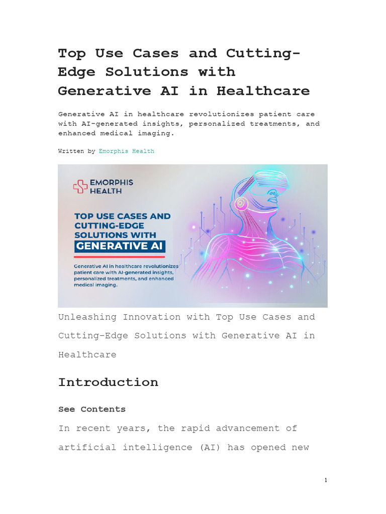 Top Use Cases and Cutting-Edge Solutions With Generative AI in Healthcare | PDF | Simulation ...