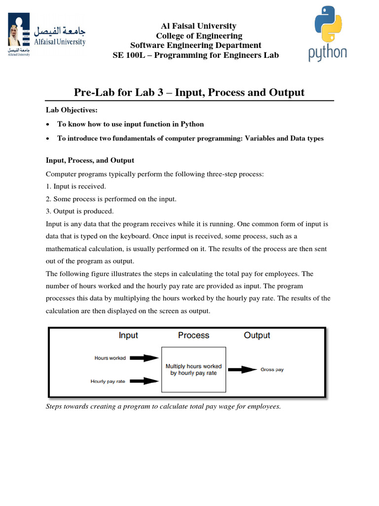 Pre-Lab For Lab 3 SE100L Fall2023 | PDF | Variable (Computer Science) | Programming