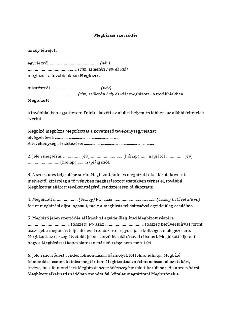 Megbizasi Szerzodes Minta-1 | PDF
