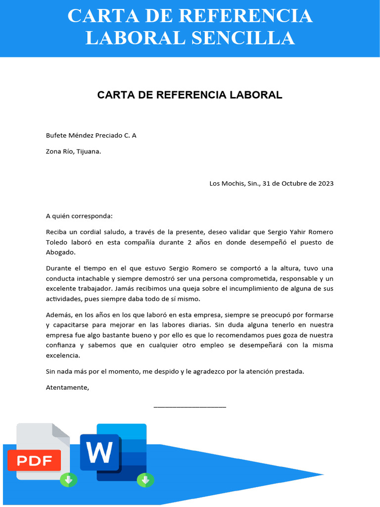 Carta de Referencia Laboral Sencilla | PDF