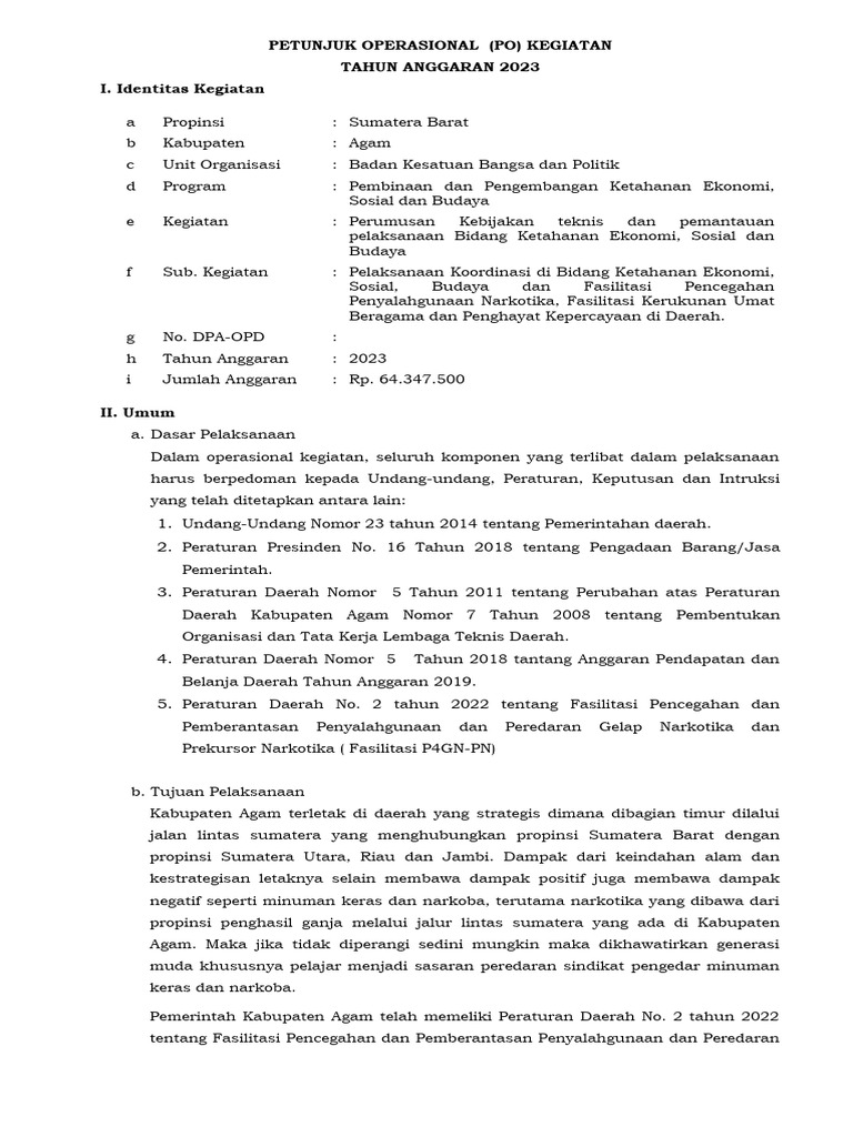 PO Dan TOR BNK 2023 Perubahan | PDF