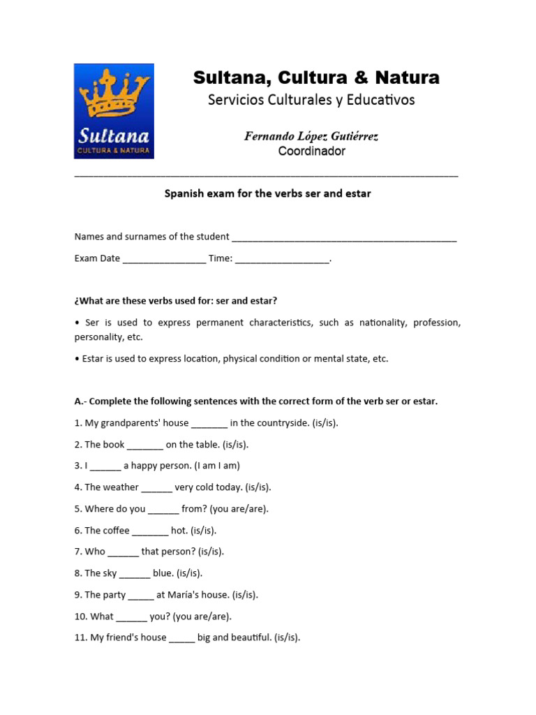 Test For Spanish Classes | PDF | Languages Of Europe | Language Mechanics