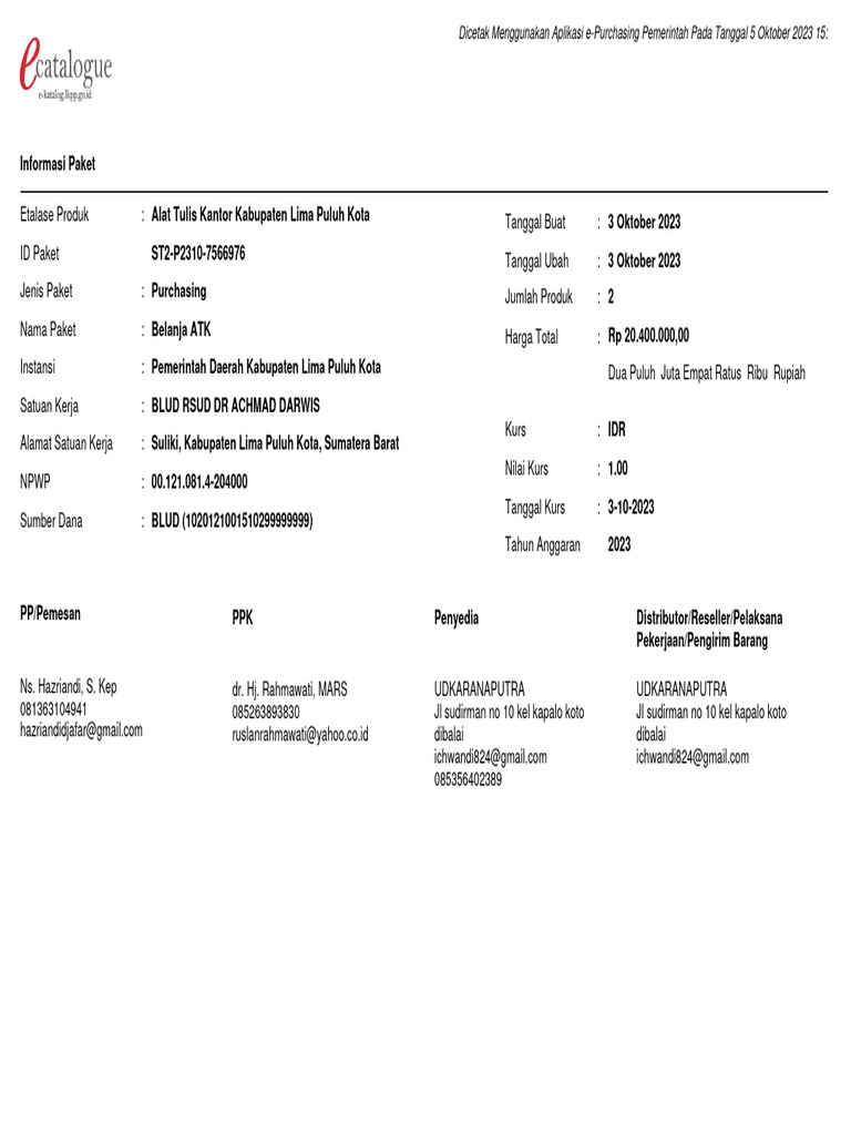 Cetak - Pesanan - ATK 20.400.000 | PDF