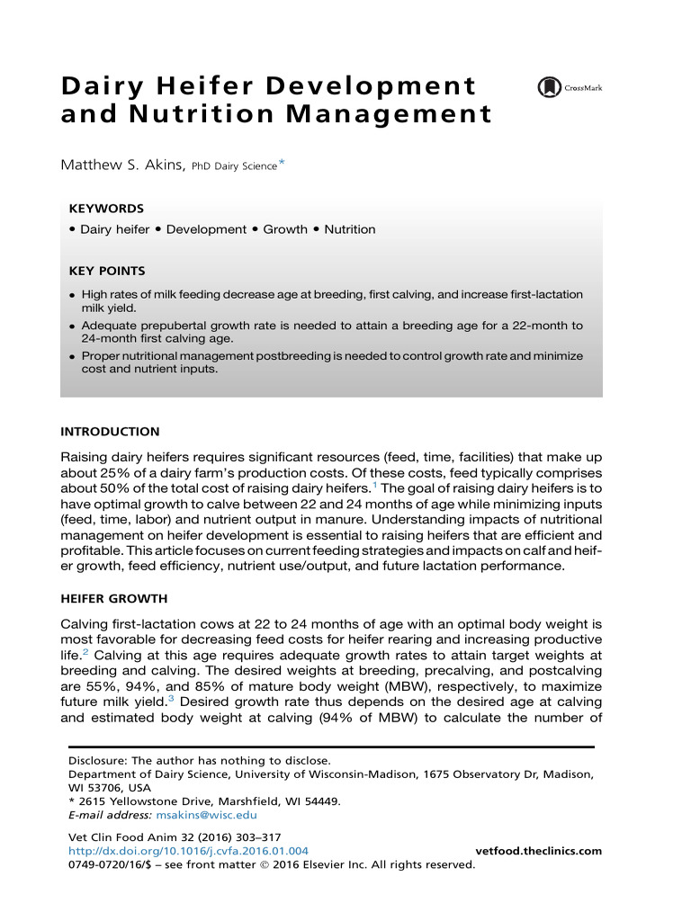 Dairy Heifer Development and Nutrition Management | Download Free PDF | Dairy Farming | Cattle