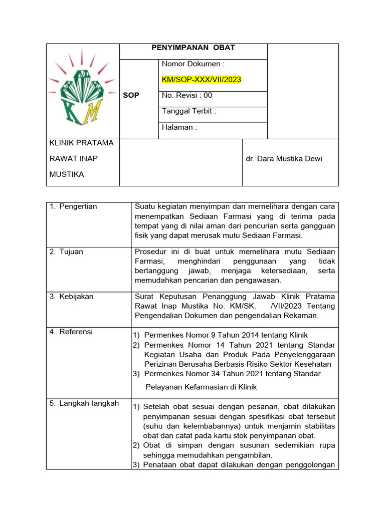 Sop Penyimpanan Obat Pdf