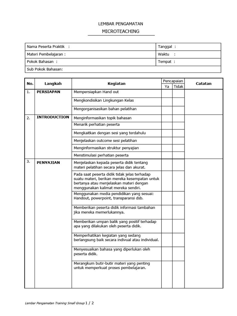 Lembar Pengamatan Micro Teaching | PDF